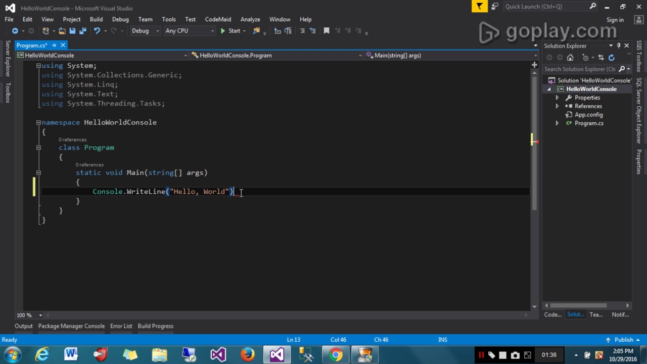 Learning To Program in C# - Hello World Console Application