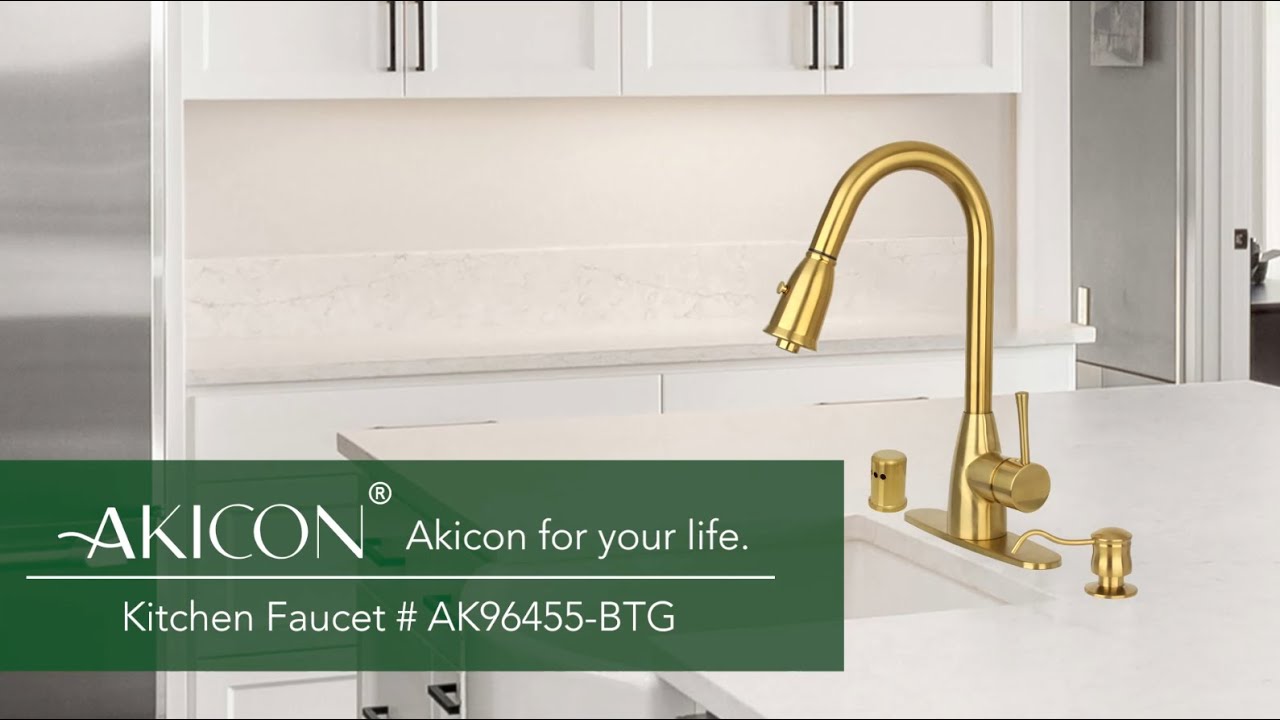 Akicon Brushed Gold Kitchen Sink Faucet with Solid Brass Pull Down Sprayer Head Model# AK96455-BTG