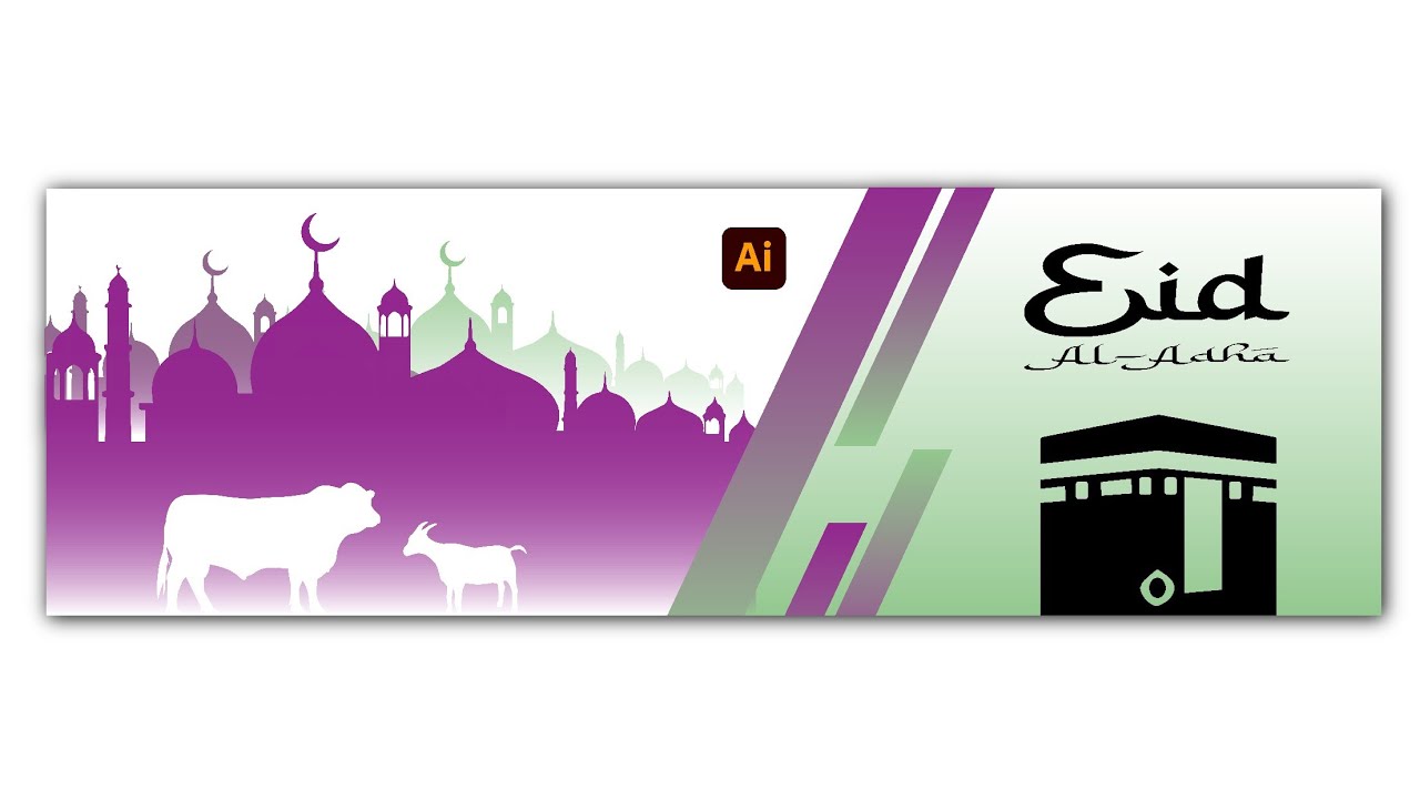 Simple banner Vector Eid AL-Adha - Adobe Illustrator Tutorial