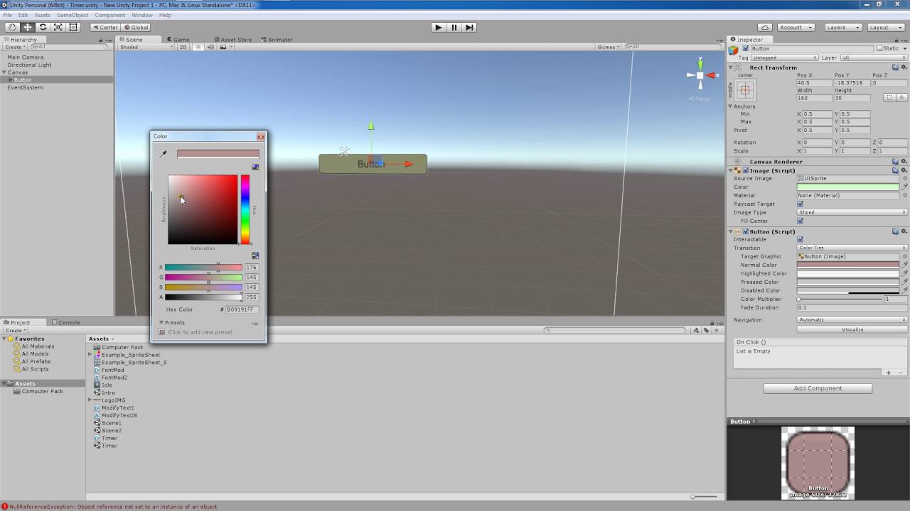 Unity 5 Tutorial: Creating a Button and Adding Script Functionality