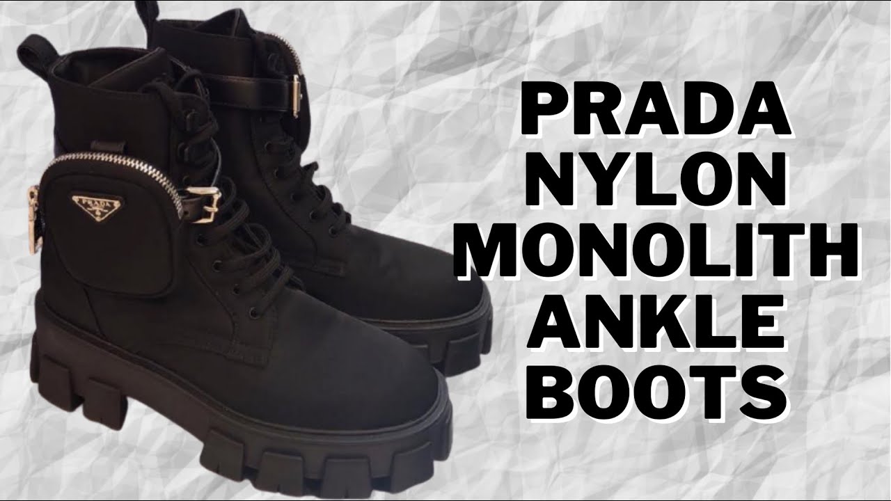 Prada Black Nylon Monolith Ankle Boots