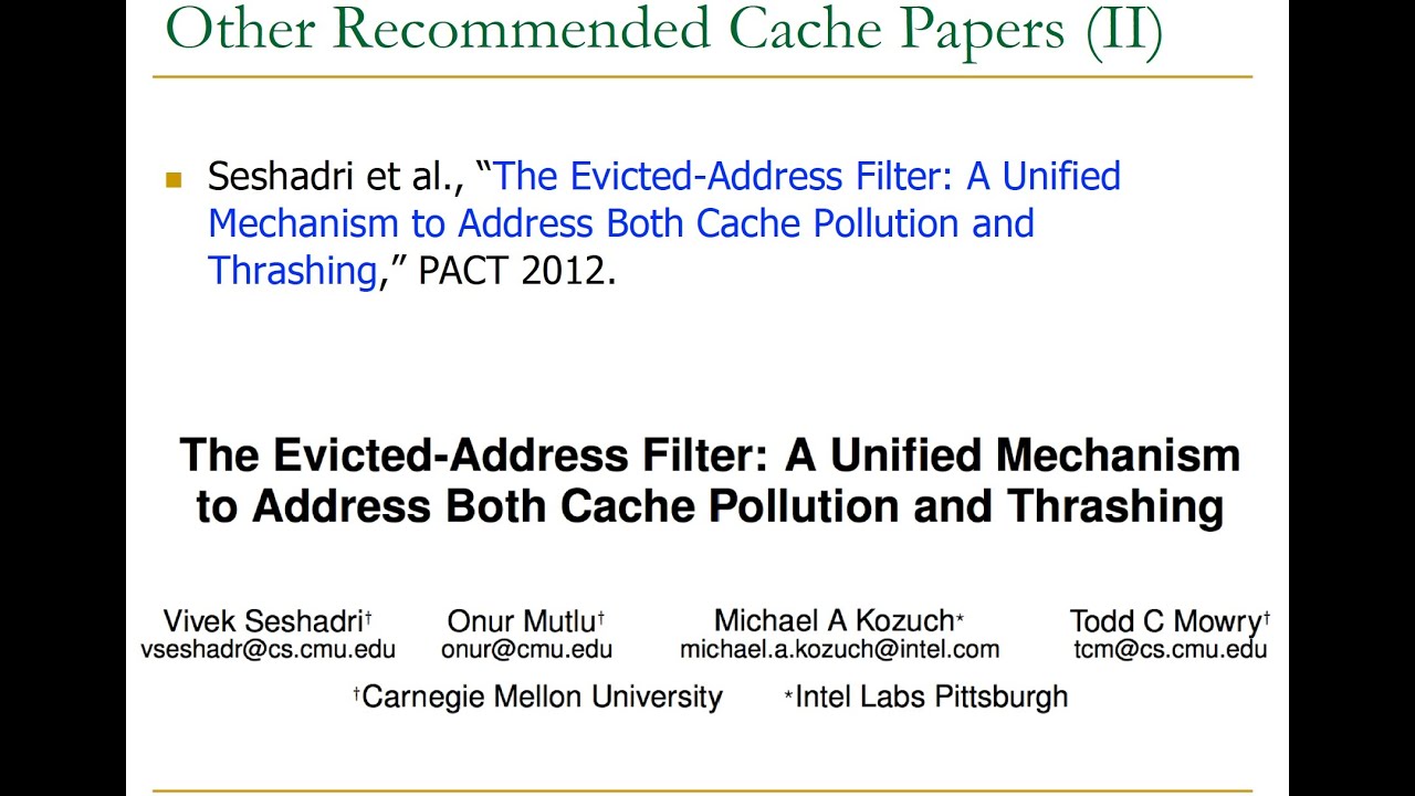 Computer Architecture - Lecture 4a: Cache Design (ETH Zürich, Fall 2018)