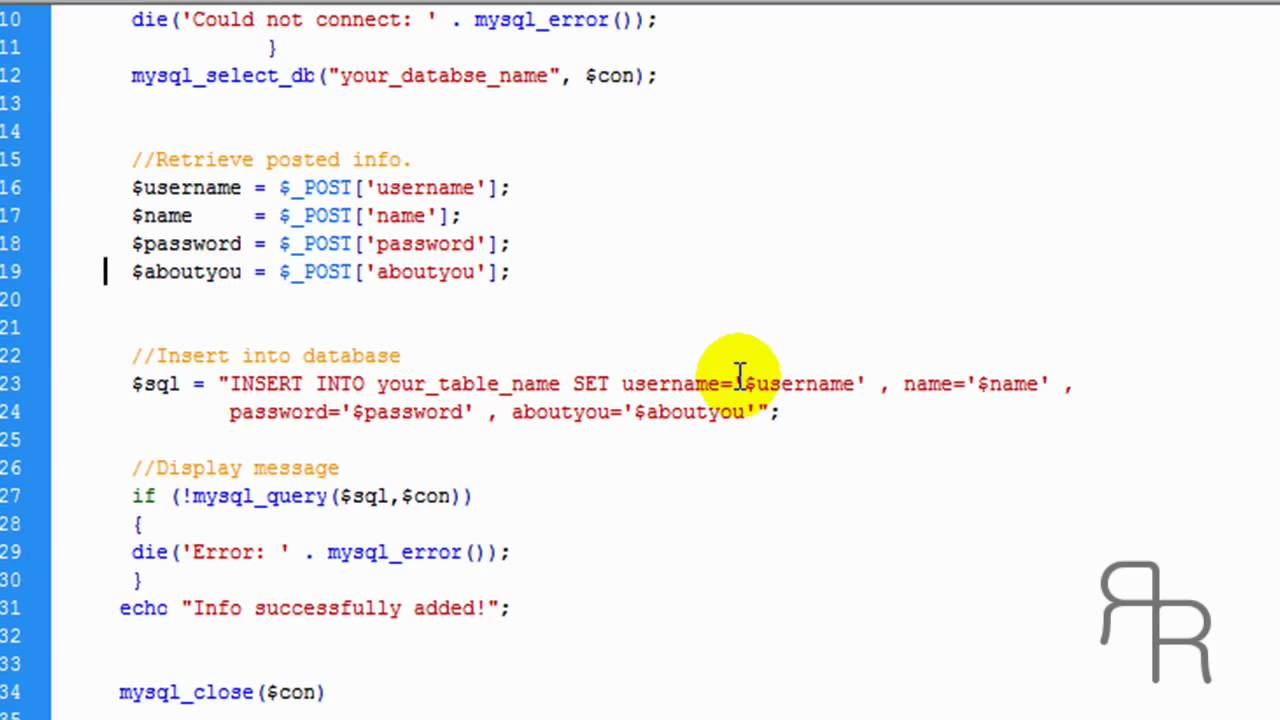 PHP Tutorial -  inserting data into MYSQL database (HD)