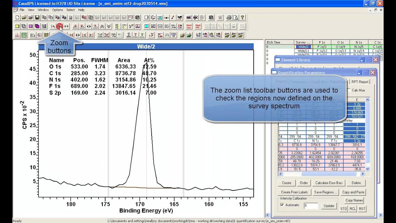 Creating a Quantification from a Survey Spectrum in XPS