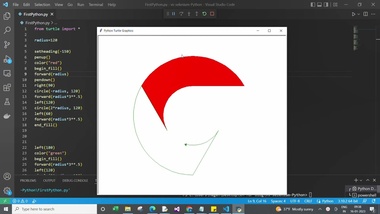 How to Draw/design Google  chrome logo using Python turtle graphic