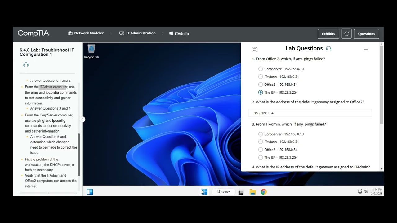 Testout | Network + | 6.4.8 Lab: Troubleshoot IP Configuration 1