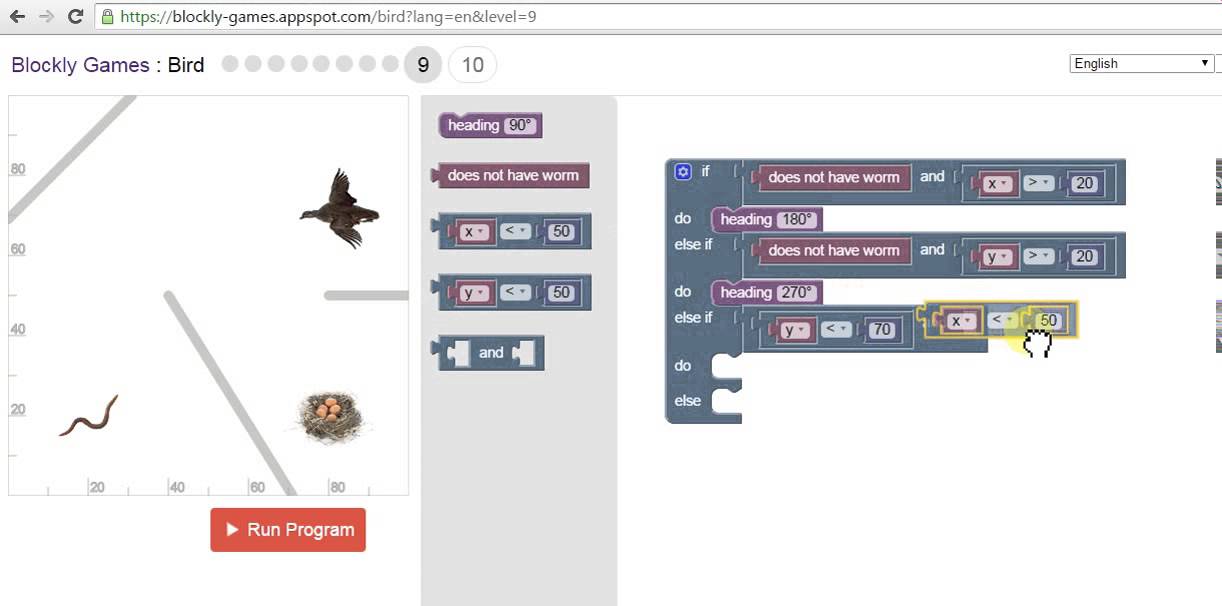 Blockly Games - solution Bird 9