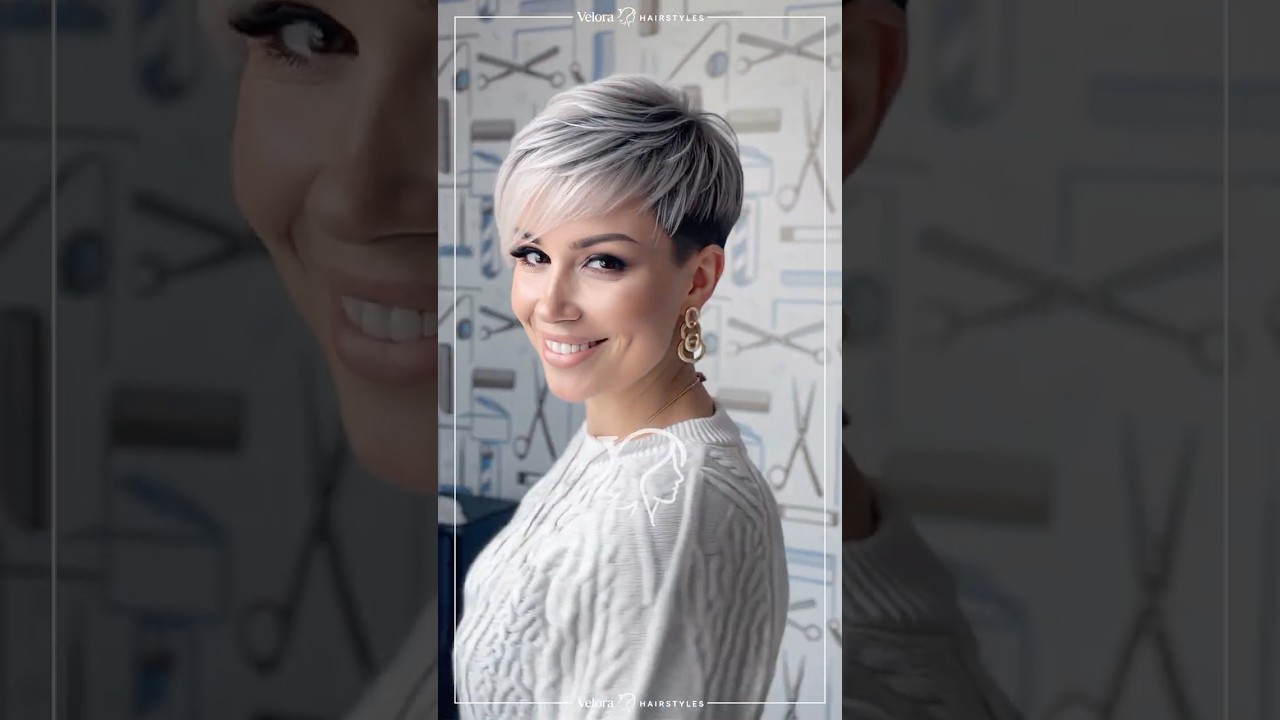 Chic Dimension: The Sculpted Undercut Pixie with Luminous Grays 🌟  #haircut #hairstyle #pixie