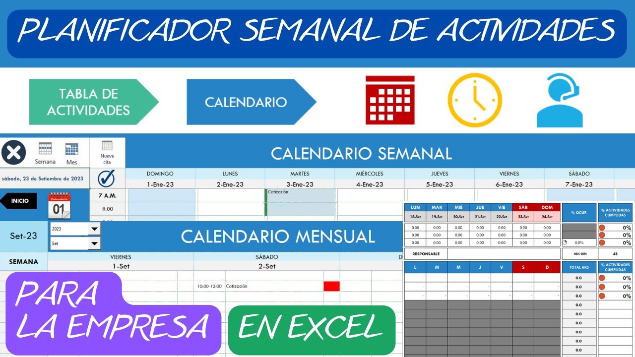 Planificador Semanal de Actividades📆en Excel✅para la Empresa