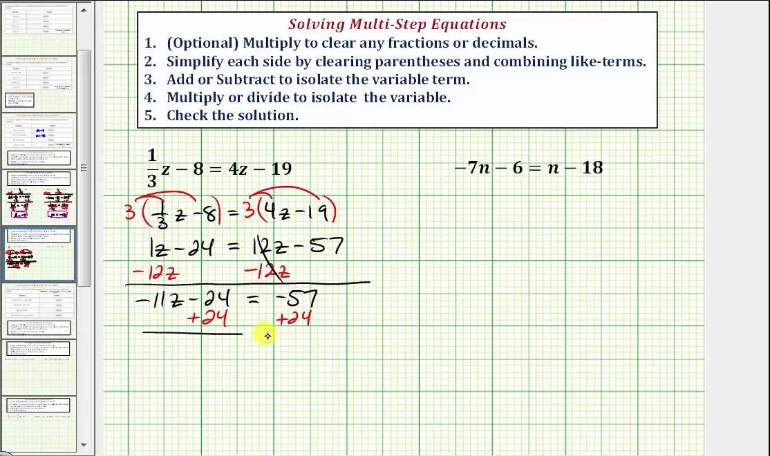 Ex1B : Solve To Multiple Step Linear Equations in One Variable