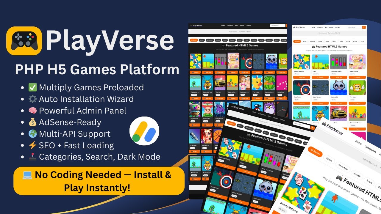 PlayVerse – PHP HTML5 Games Platform Script | AdSense Approval |AdSense approval–ready design