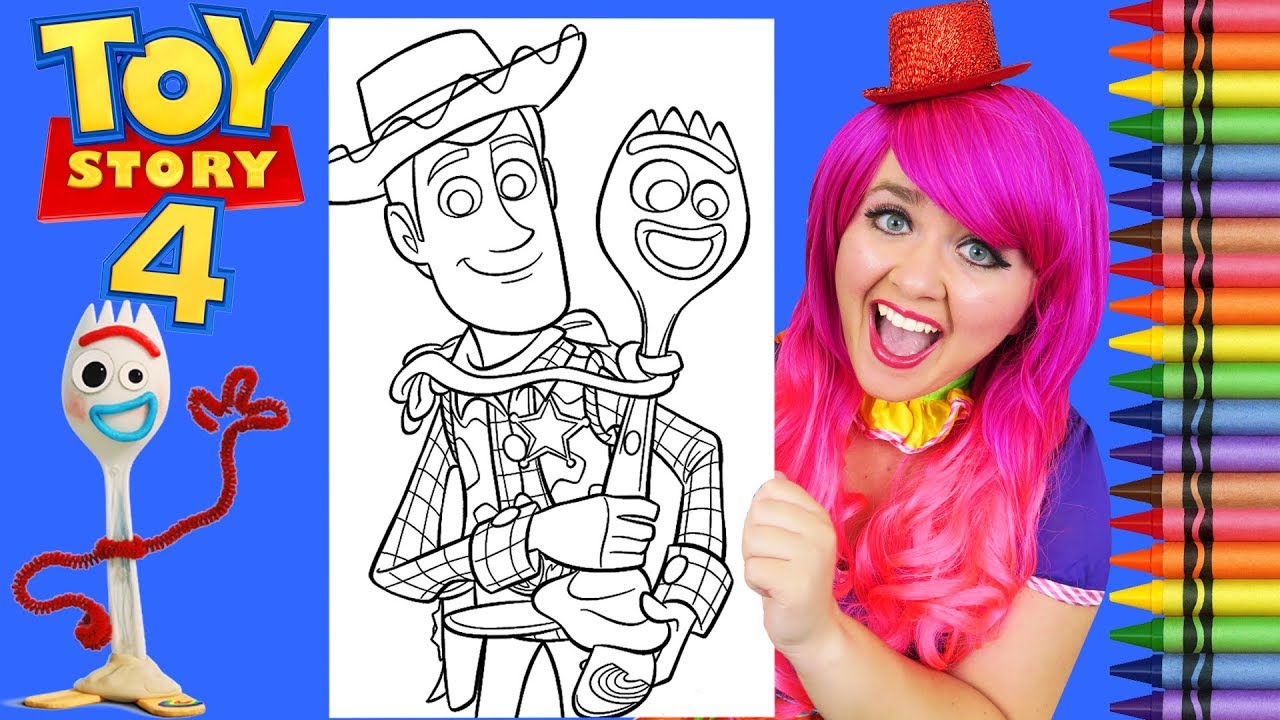 Coloring Toy Story 4 Forky & Woody GIANT Coloring Page Crayola Crayons | KiMMi THE CLOWN
