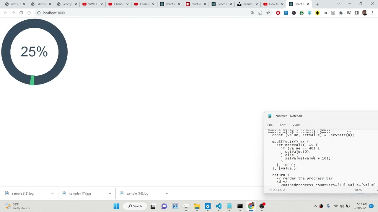 React.js react-dashed-progress Example to Show Circular Dashed Progressbar Animation in Browser