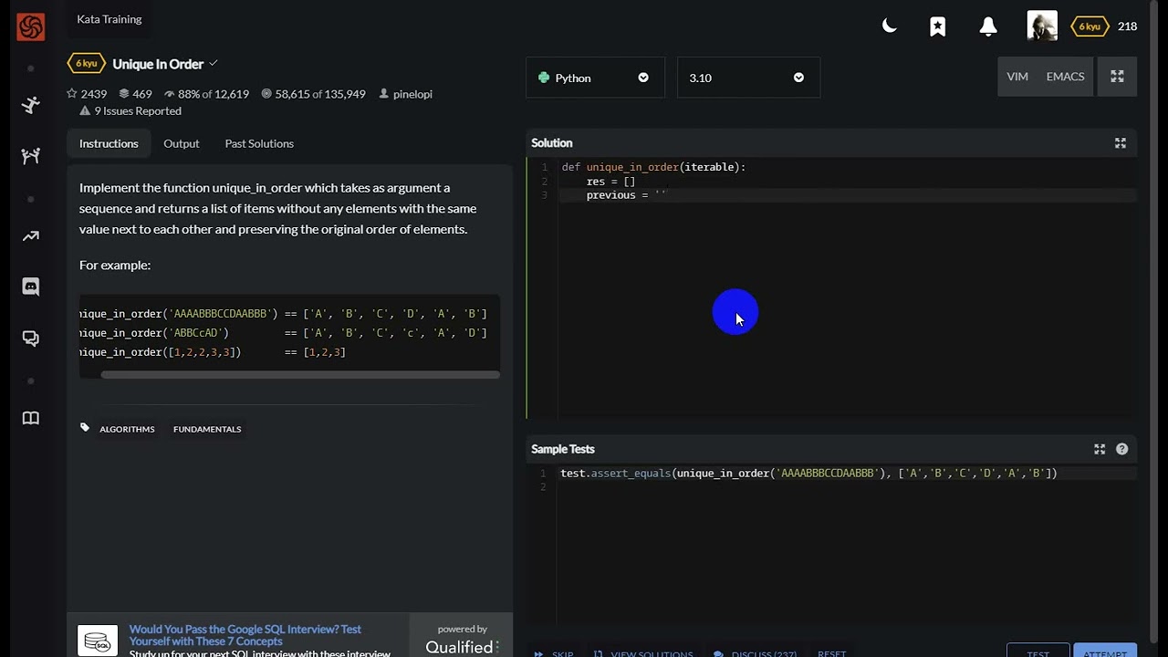 Unique In Order - Codewars - Python