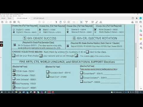 6th Grade Course Selection Card