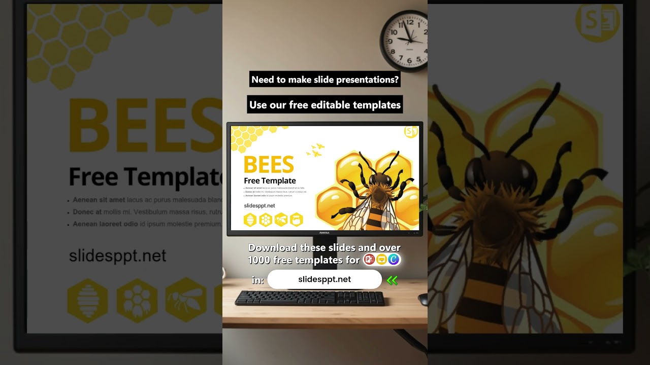 Free Bees Template for PPT, Canva and Google Slides #bees #abejas #honeybee  #presentation