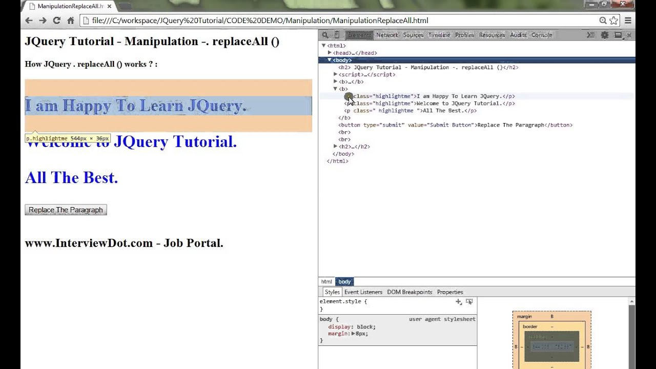 REPLACEALL METHOD IN JQUERY   DEMO