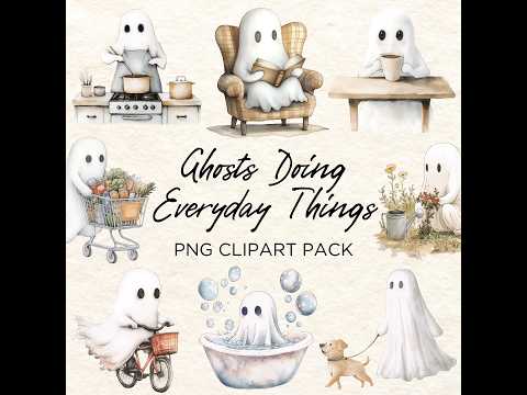 Ghosts Doing Everyday Things Clipart | Halloween Clip Art | Cute and Funny Ghost Images