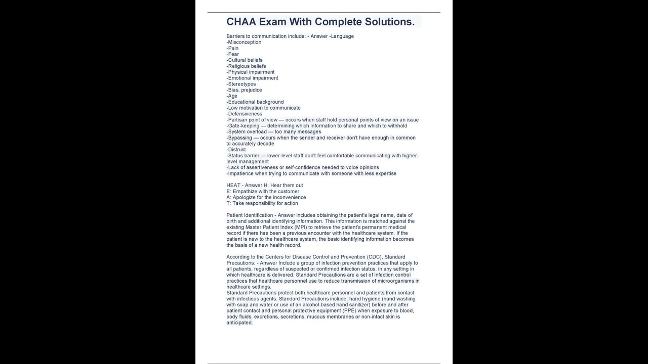 CHAA Exam With Complete Solutions pdf