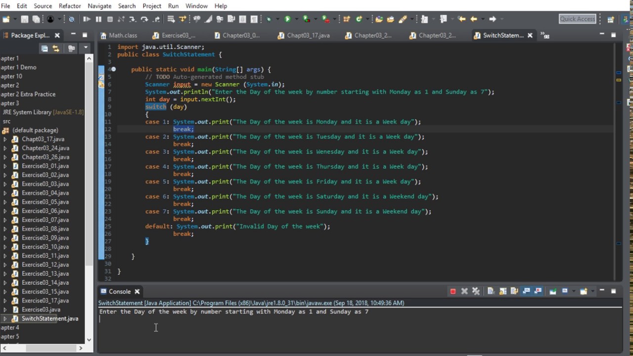 Java Eclipse How to use/make switch Statements