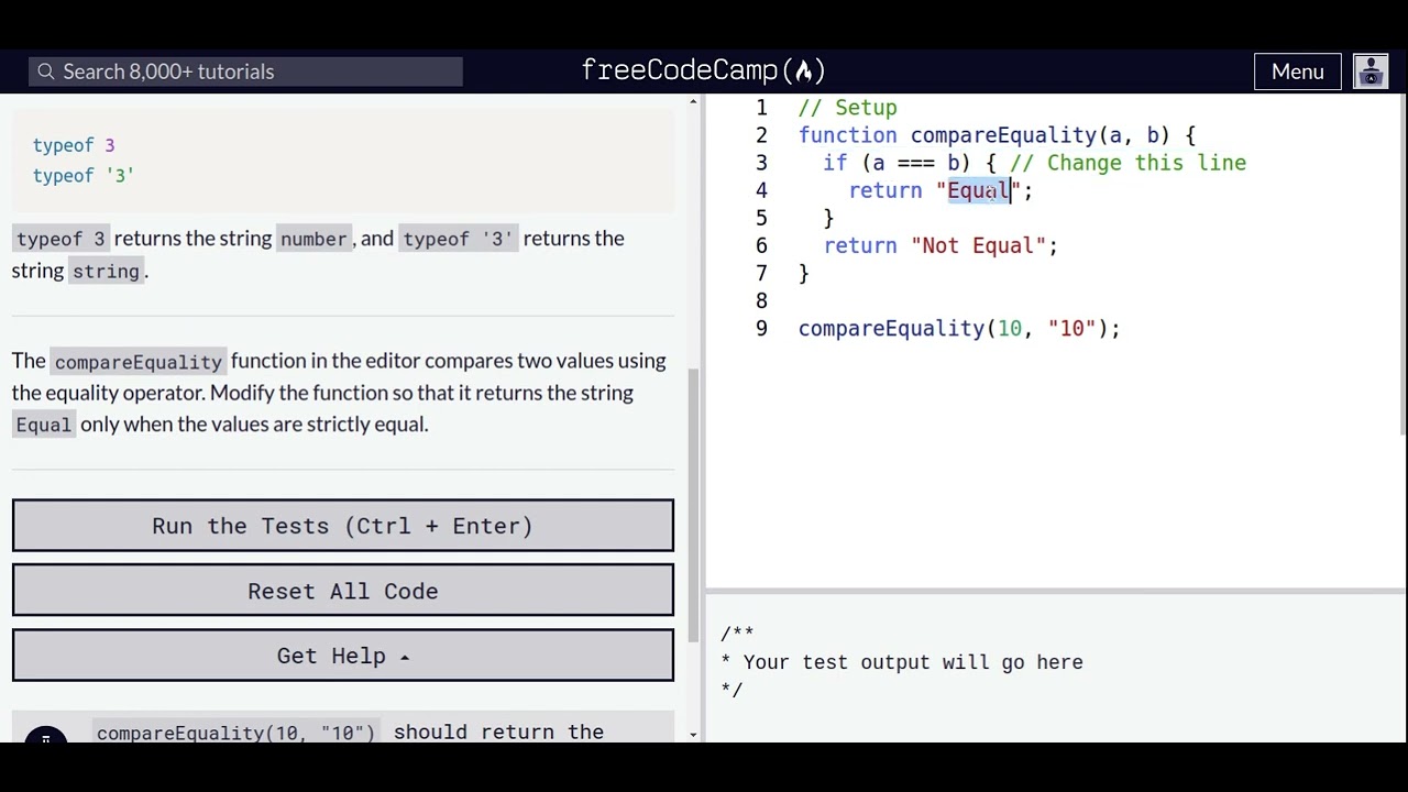 Lesson 62 | Basic JavaScript | Practice comparing different values