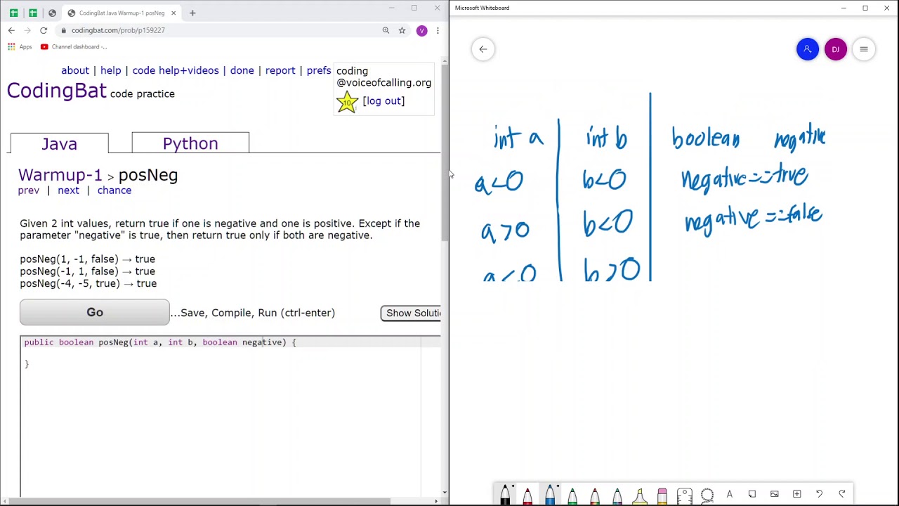 Warmup-1 (posNeg) Java Solution || Codingbat.com