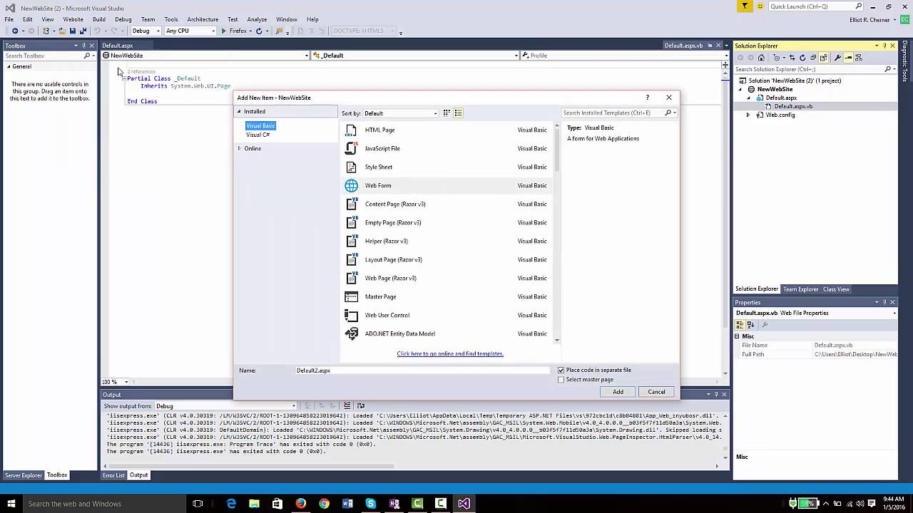 How to Create a basic ASP.NET website using Visual Basic