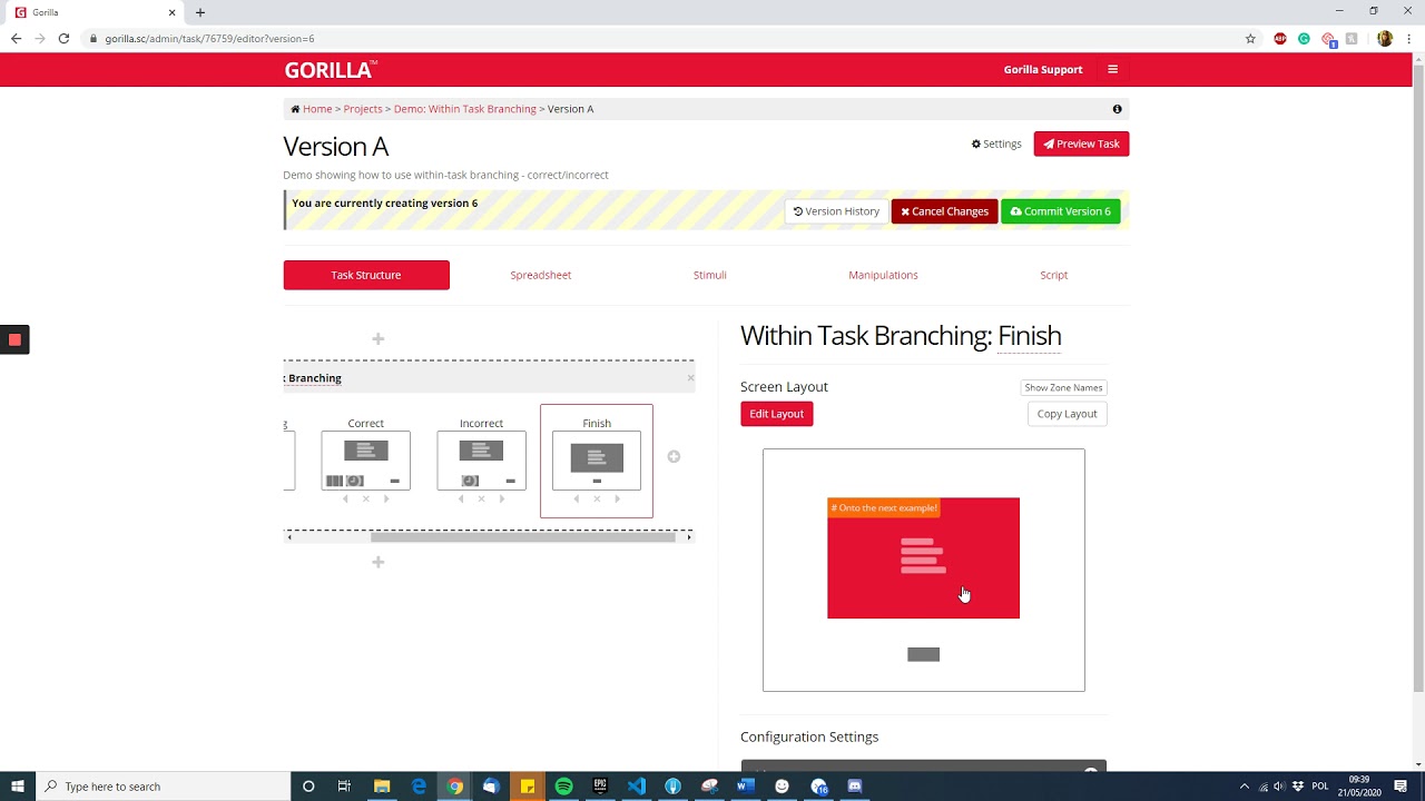 Gorilla.sc - Within Task Branching