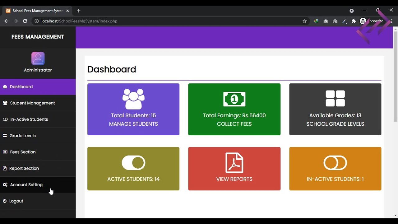 School Fees Management System in PHP MySQL with Source Code - CodeAstro