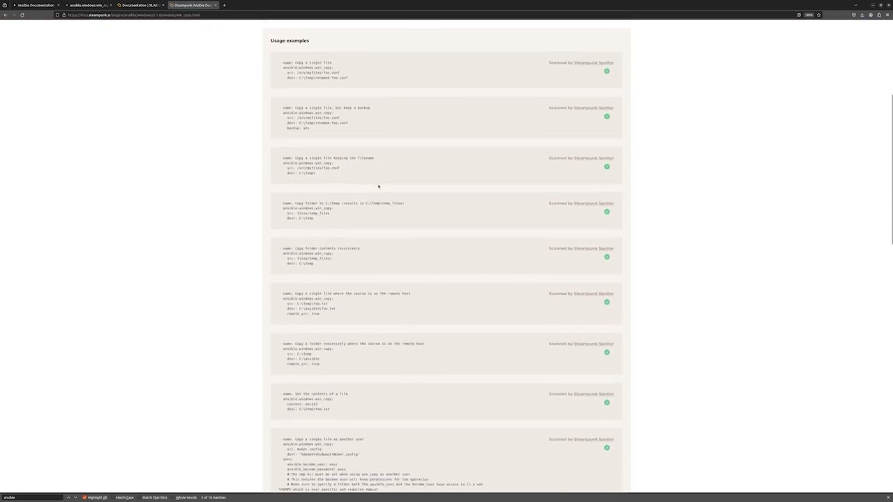 Quickly navigate through Ansible documentation