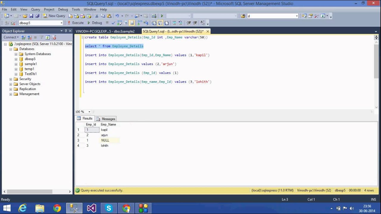 2. SQL Server Tutorial (Insert, update,Delete)