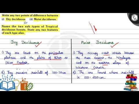 Write any two points of difference between (i) Dry deciduous (ii) Moist deciduous. Or Name the tw...