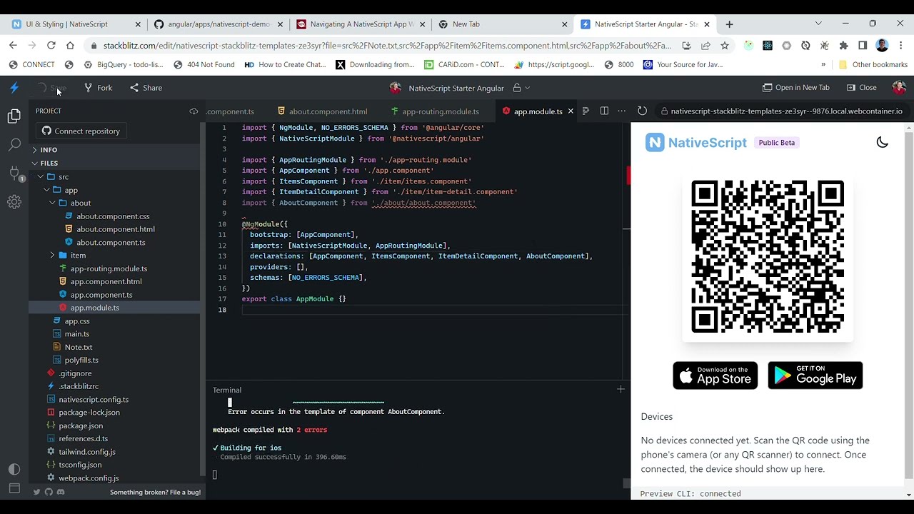 Nativescript  now  in stackblitz