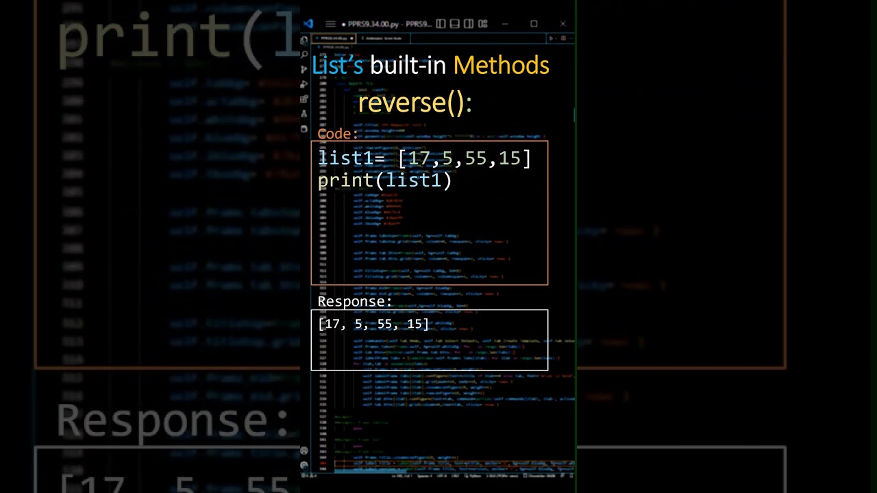 how to reverse the order of list items | reverse() method | Python | pythink1 | python for beginners