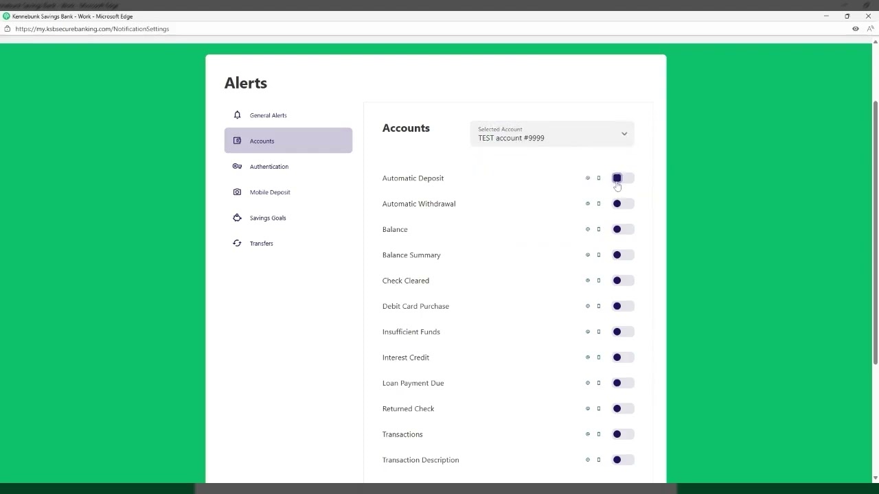 Setting Alerts for Kennebunk Savings Digital Banking
