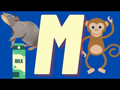 Words start with M for monkey, milk, mat, mango || phonics
