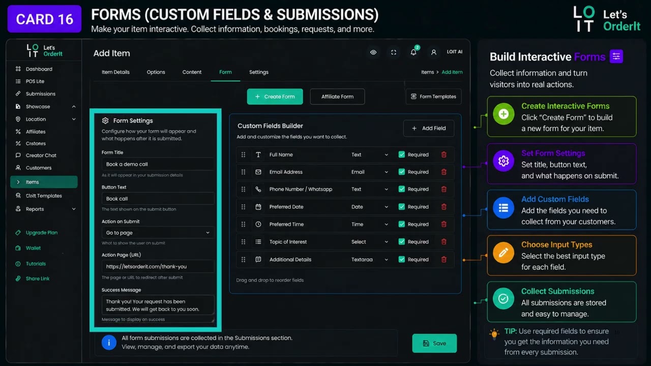 16 FORMS CUSTOM FIELDS