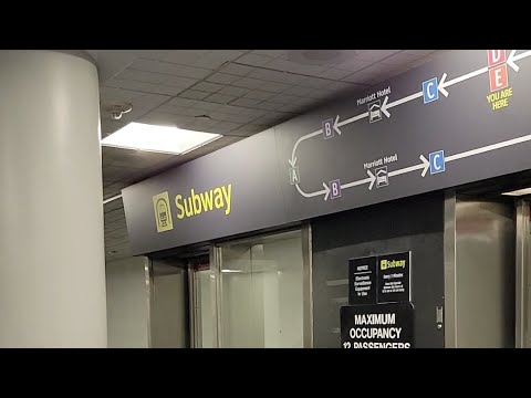 Rental Car Center bus loading sign WRONG!! Now riding Subway at IAH, Houston Bush Airport.