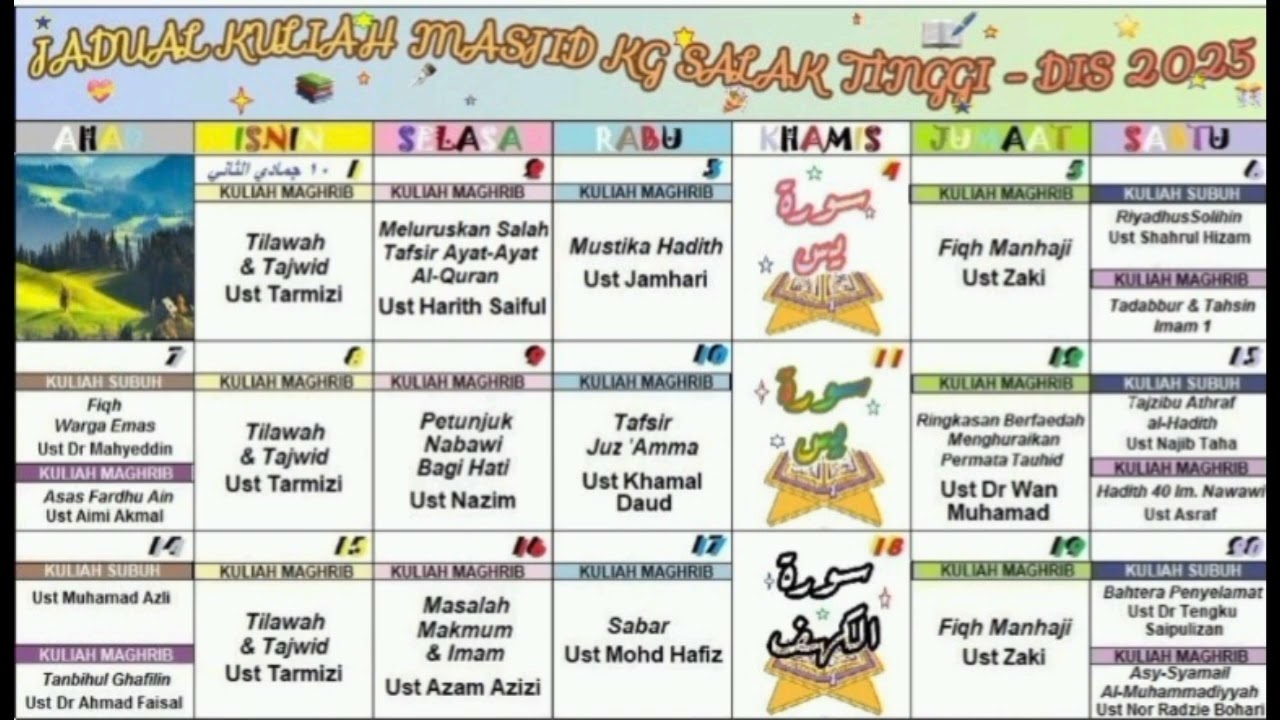 JADUAL KULIAH (1 - 20 DISEMBER 2025)