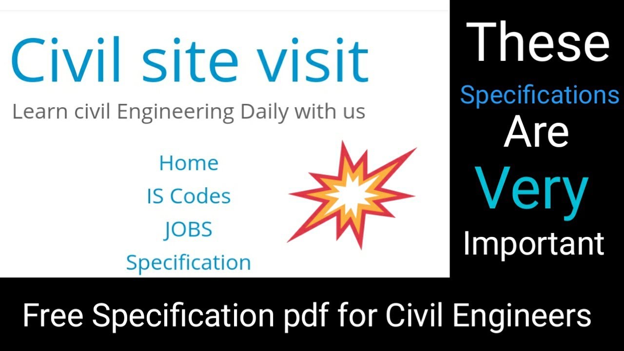 Specifications Pdfs for Civil Engineers | Free Download | IS code | Job Links | Blogs