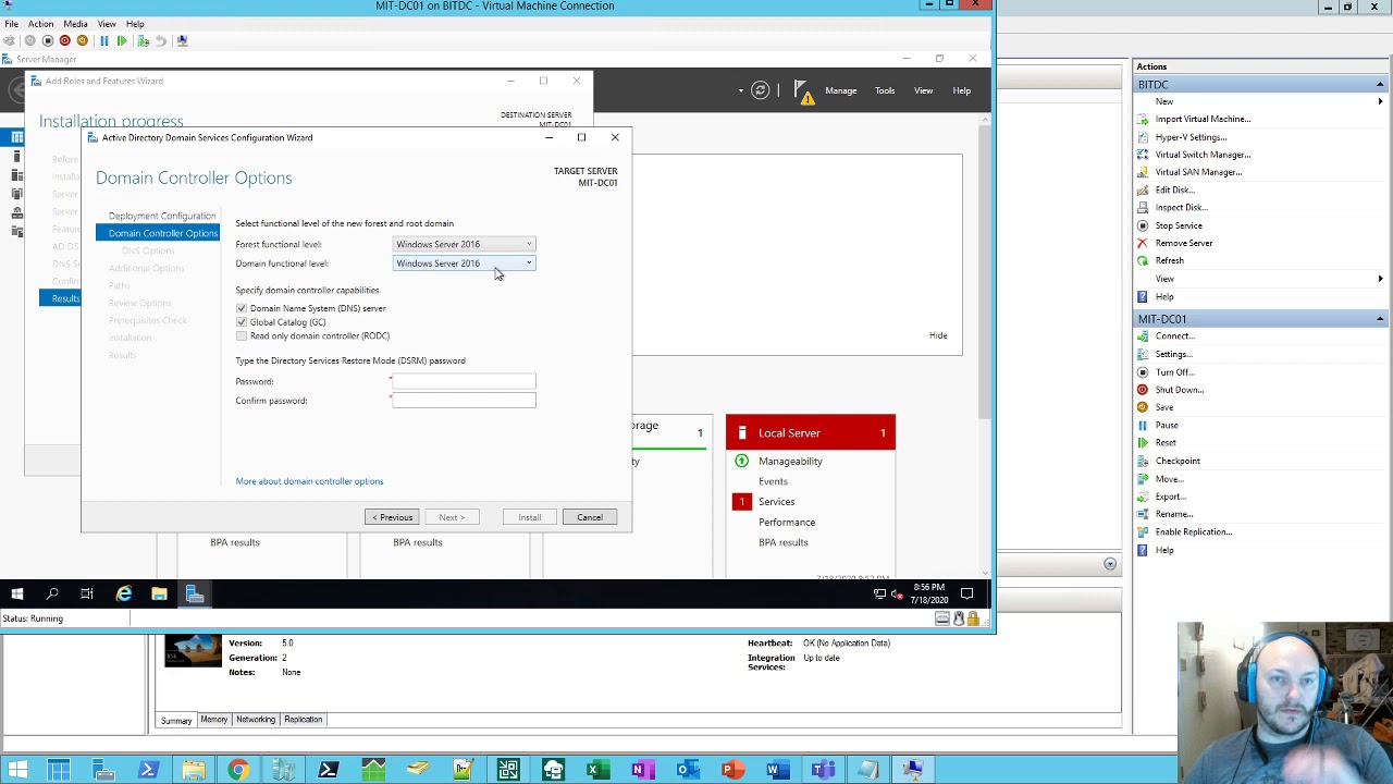Windows Server 2019 VM Installing Active Directory Domain Services and DNS
