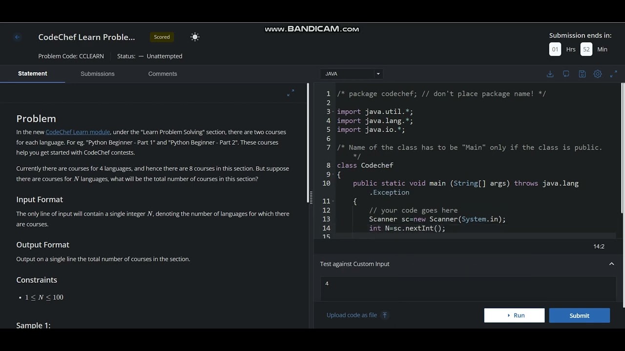 CodeChef Learn Problem Solving | CodeChef Starters 86 Solution In Java | Code In Comment.