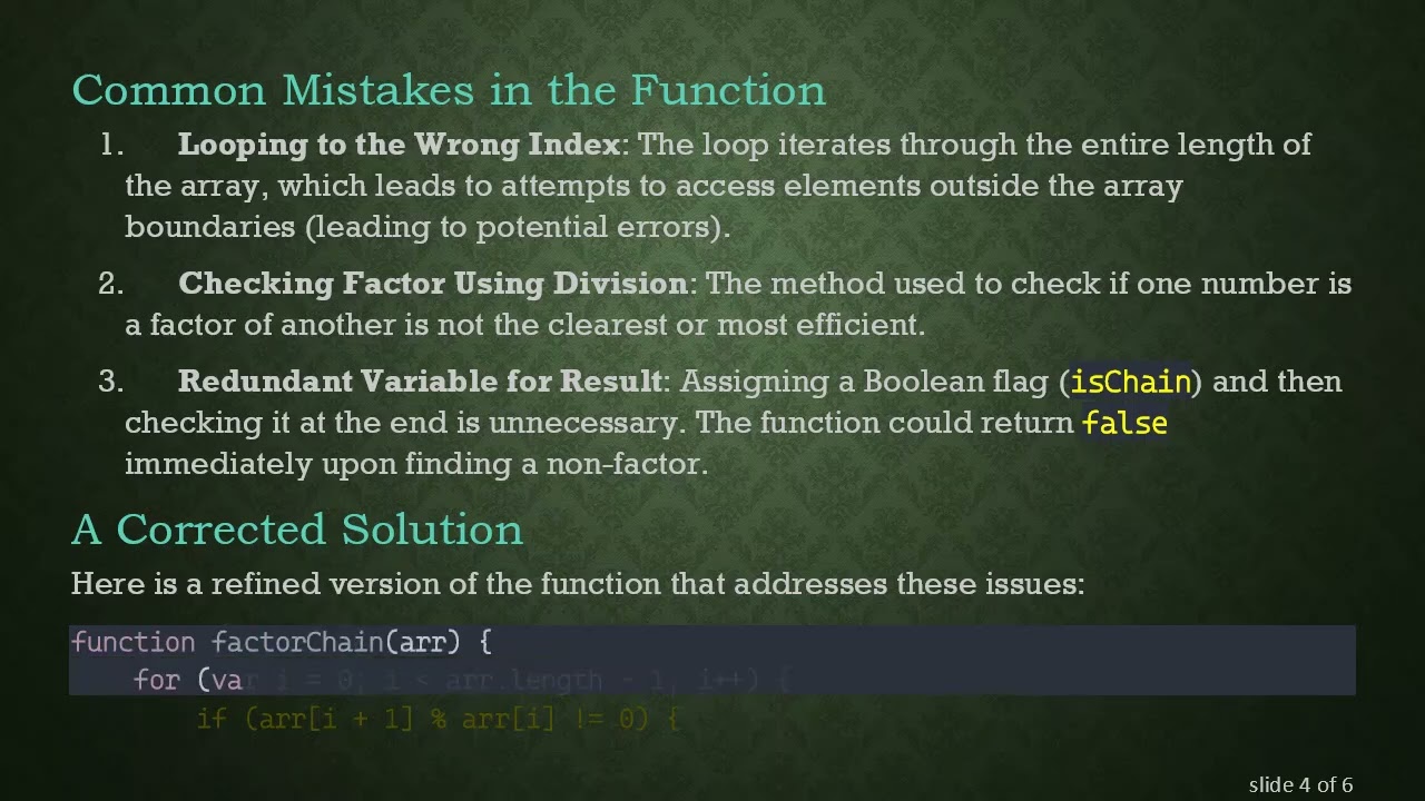 Understanding How to Determine a factor chain in JavaScript Arrays