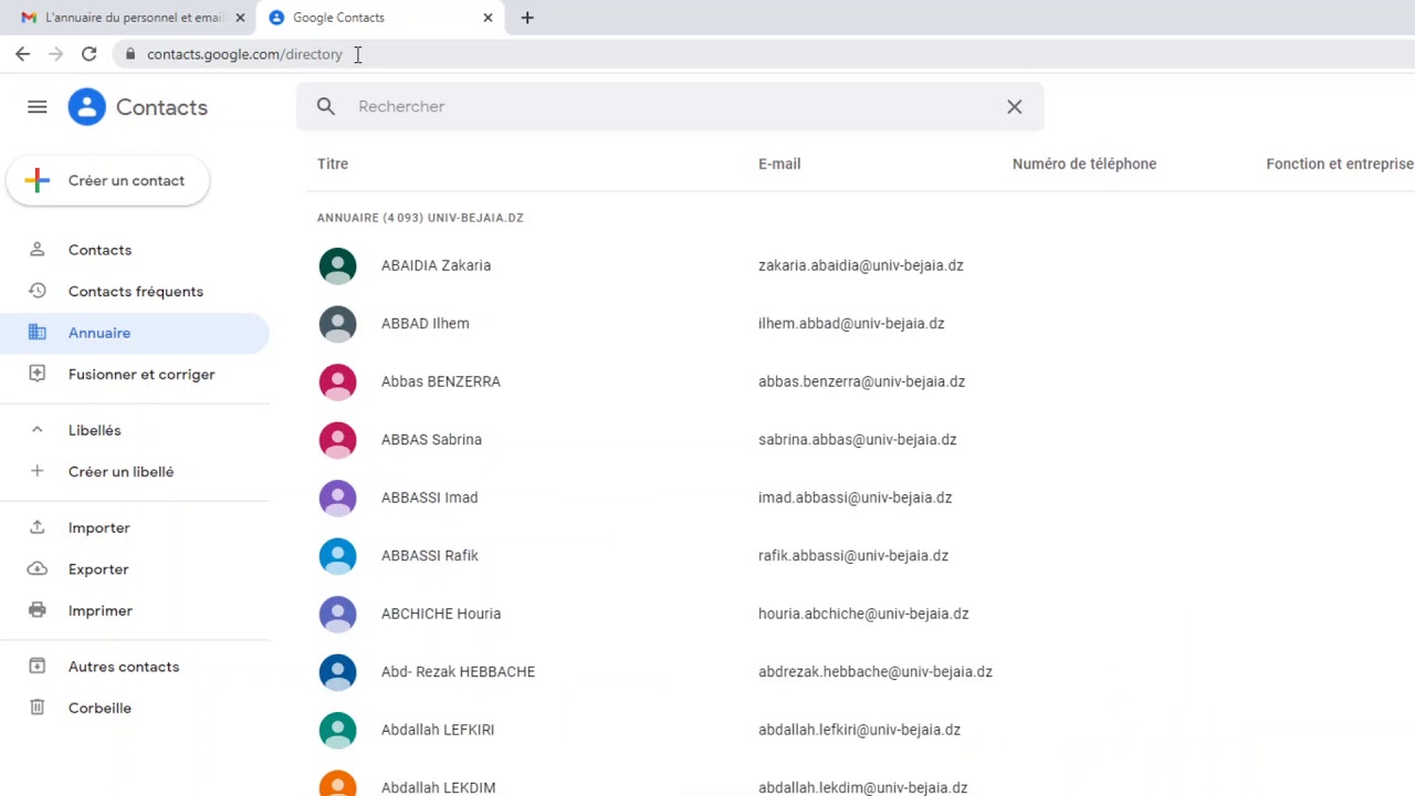 consulter l'annuaire partagé de google workspace