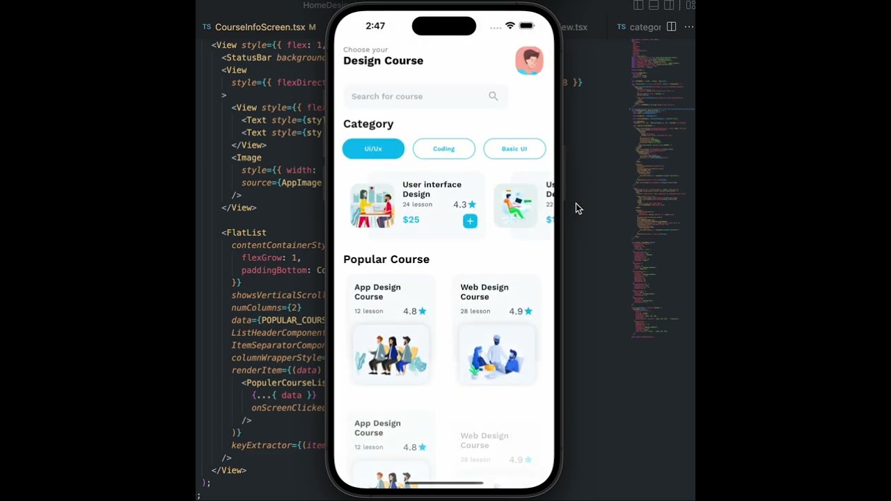 Free Design Course UI template created in react native | #shorts #opensource