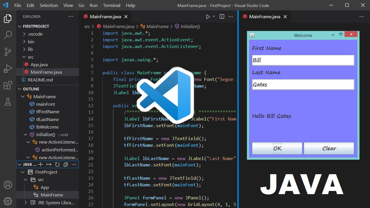 Create your First Java Frame using Visual Studio Code | Create Java GUI Forms using VS Code