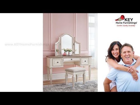 Ashley Realyn Vanity and Mirror with Stool B743-22 | KEY Home