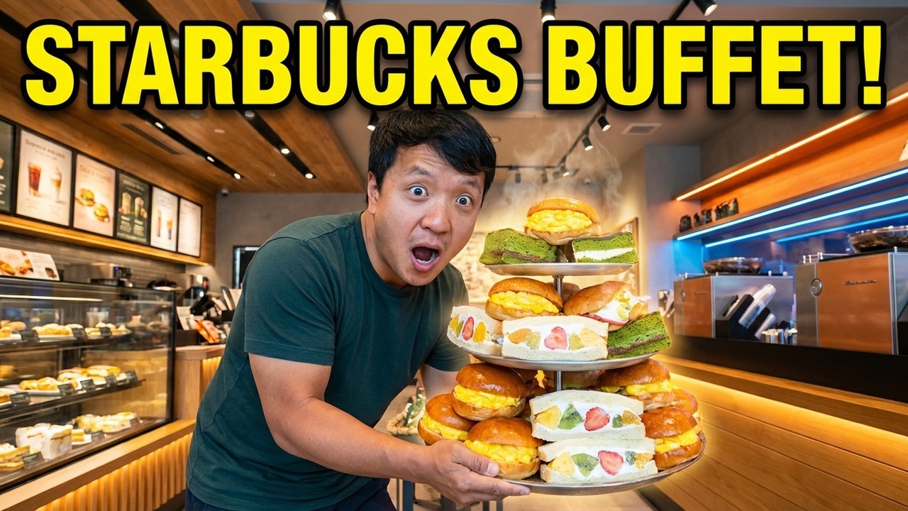 Eating EVERYTHING at an ALL YOU CAN EAT Starbucks Buffet in Tokyo Japan