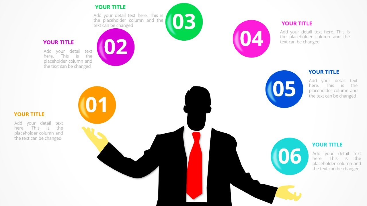 Create 6 Options Business Infographic Slide in PowerPoint | Silhouette Businessman Graphic Design