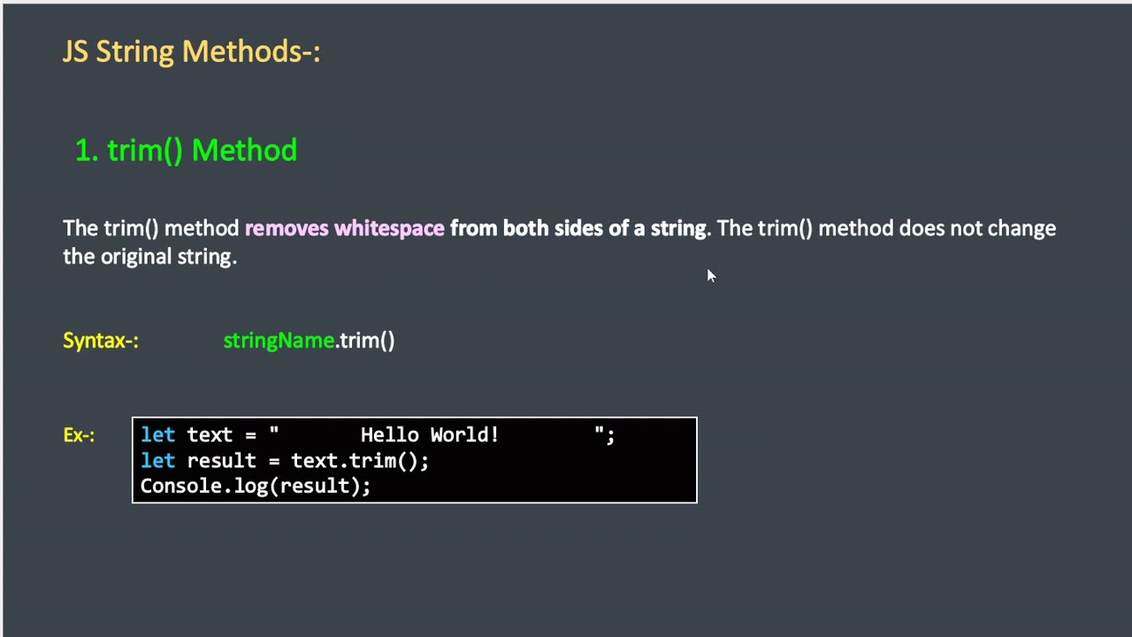 Trim Method in JavaScript (Hindi) | trimStart & trimEnd.